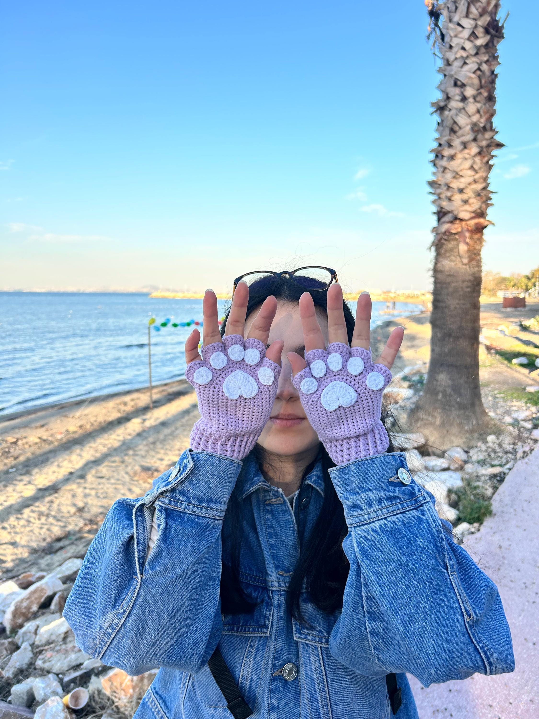 Crochet Cat Paw Mittens Fingerless Gloves,cute Gift for Cat Lovers ...