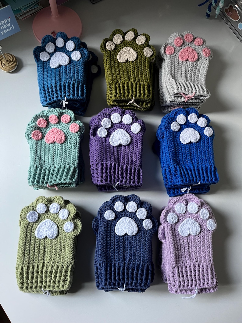Crochet Cat Paw Mittens Fingerless Gloves, Cute Gift for Cat Lovers ...