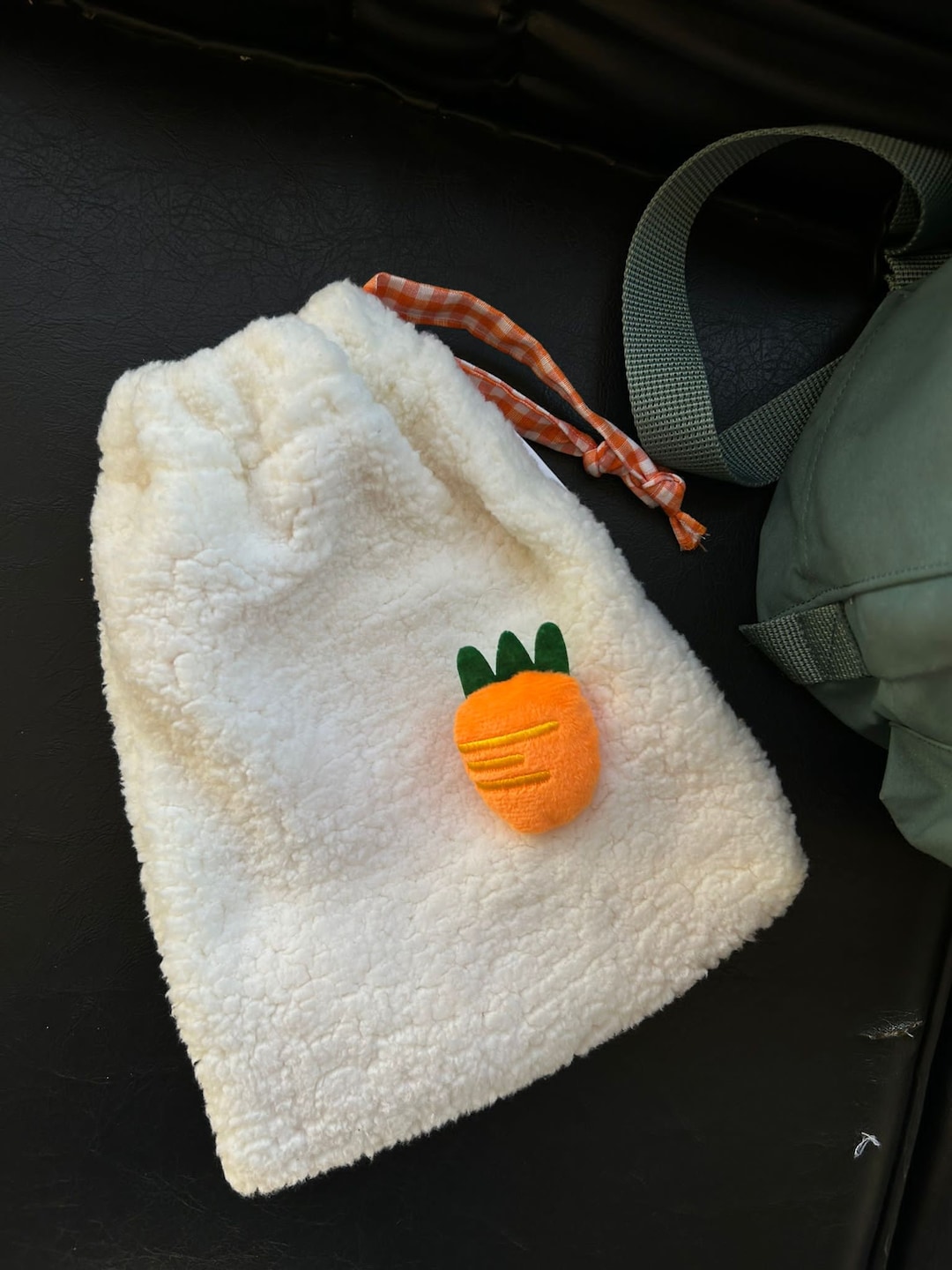 Handmade Cute Carrot Plush Drawstring Pouch, Kawaii Plush Storage Bag ...