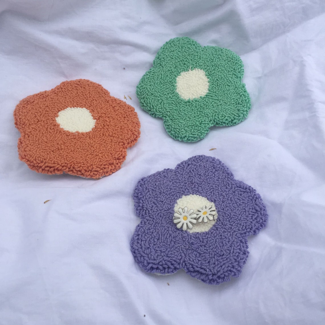 Punch Needle Coasters Flower Coaster Drink Coasters - Etsy