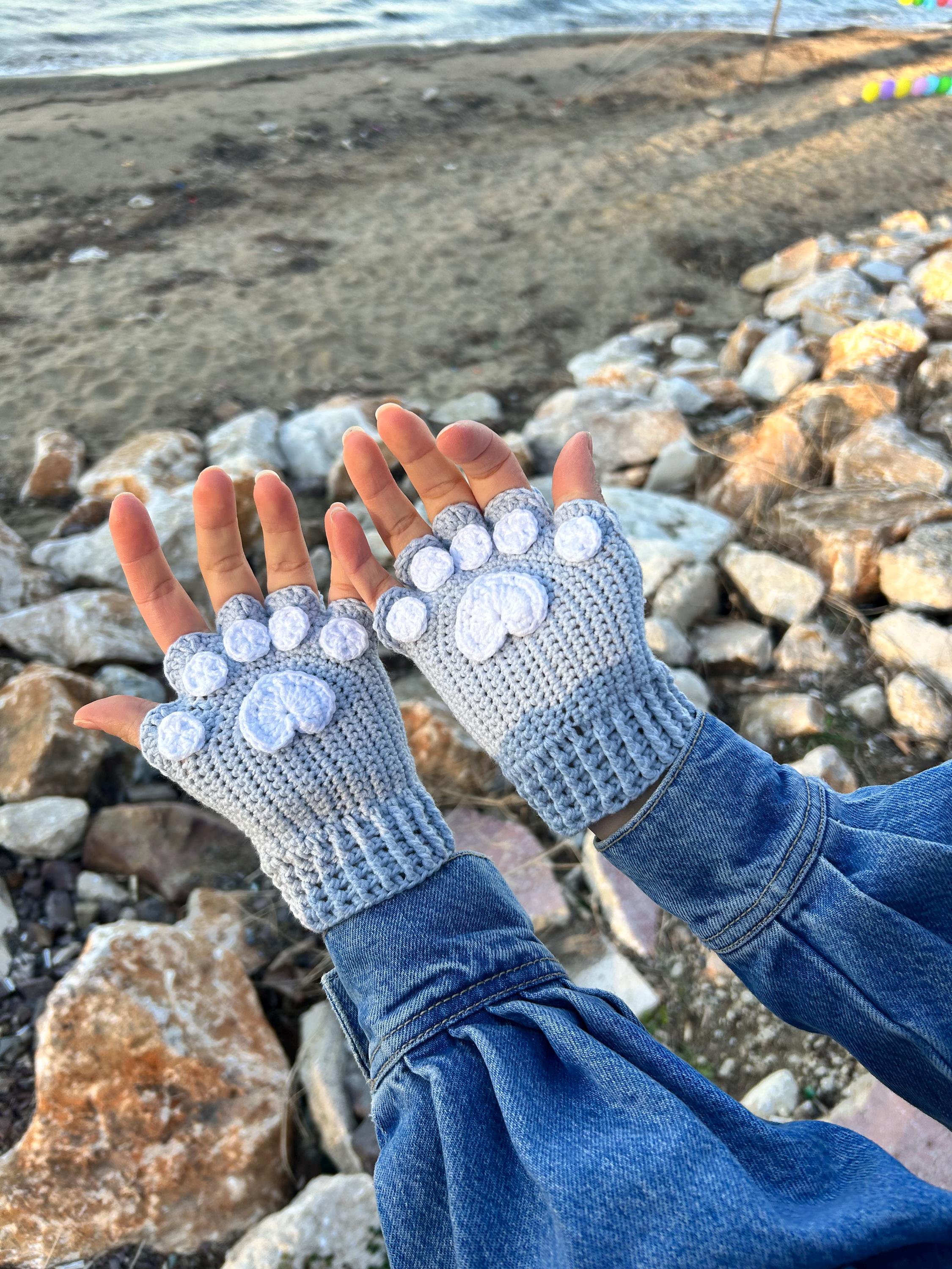 Crochet Cat Paw Mittens Fingerless Gloves,cute Gift for Cat Lovers,blue ...