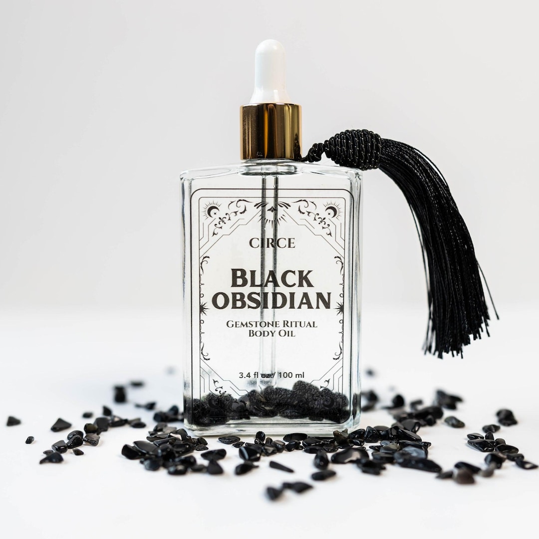 Black Obsidian Gemstone Body Oil: Protection Crystal Essential Oil ...