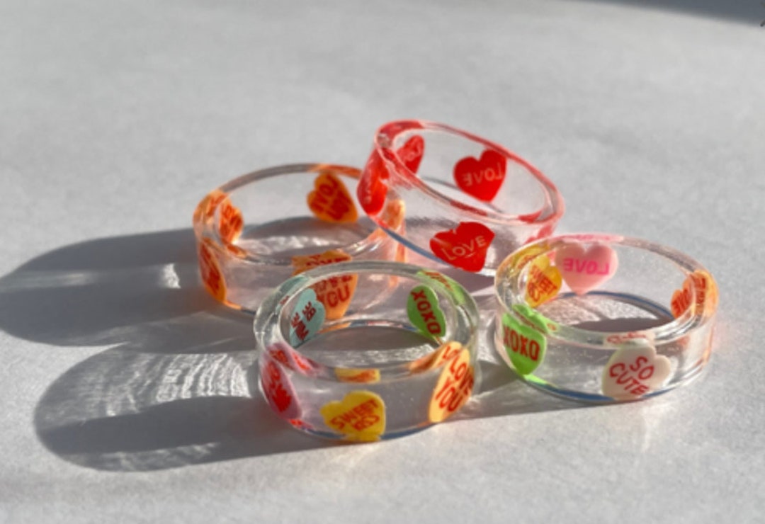 Custom Resin Love Heart Rings - Etsy