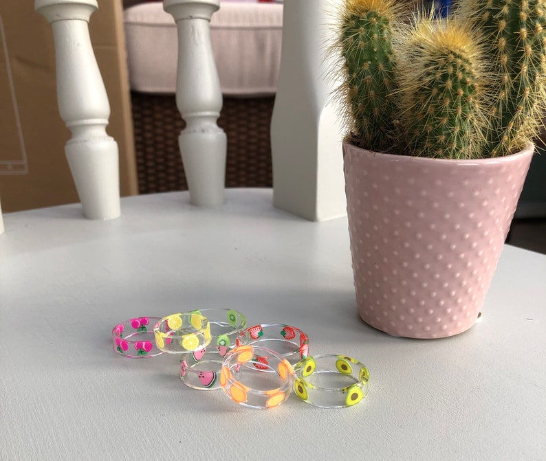 Custom Handmade Resin Rings - Fruit & Flowers - Etsy