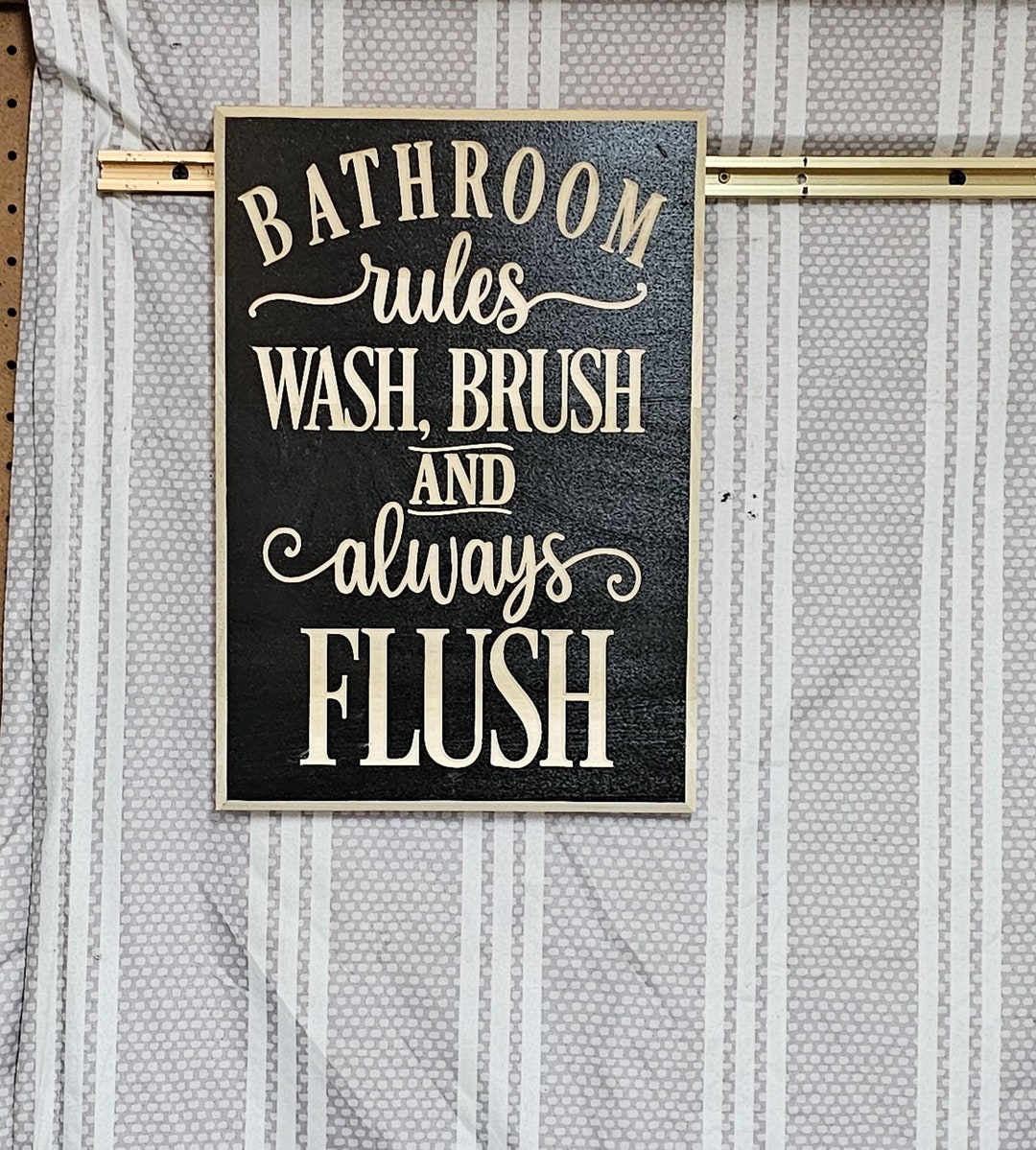 Real Wood Funny Sign - Bathroom Rules, Wash Brush and Always Flush ...