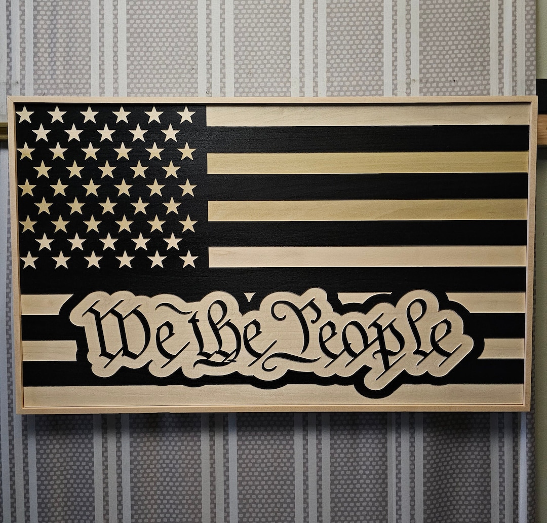 US American Flag With "we the People" Logo Carved in Real Wood USA ...