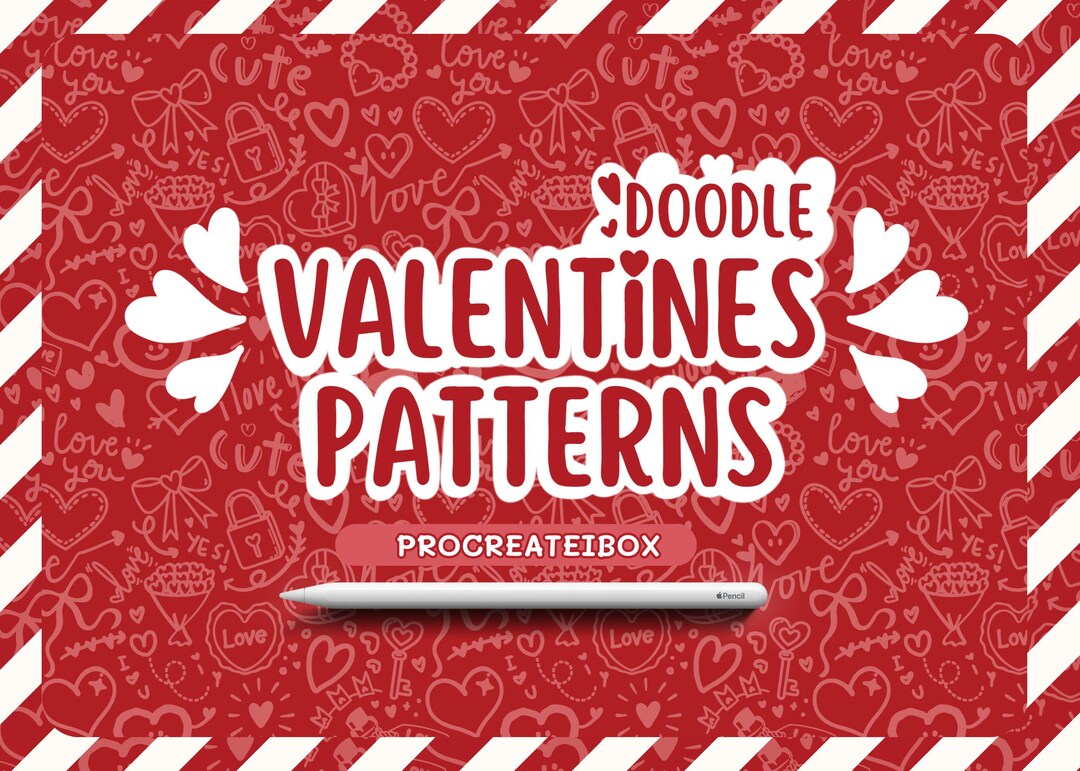 25 Procreate Valentines Patterns | Heart Doodle & Kawaii Brushes - Etsy