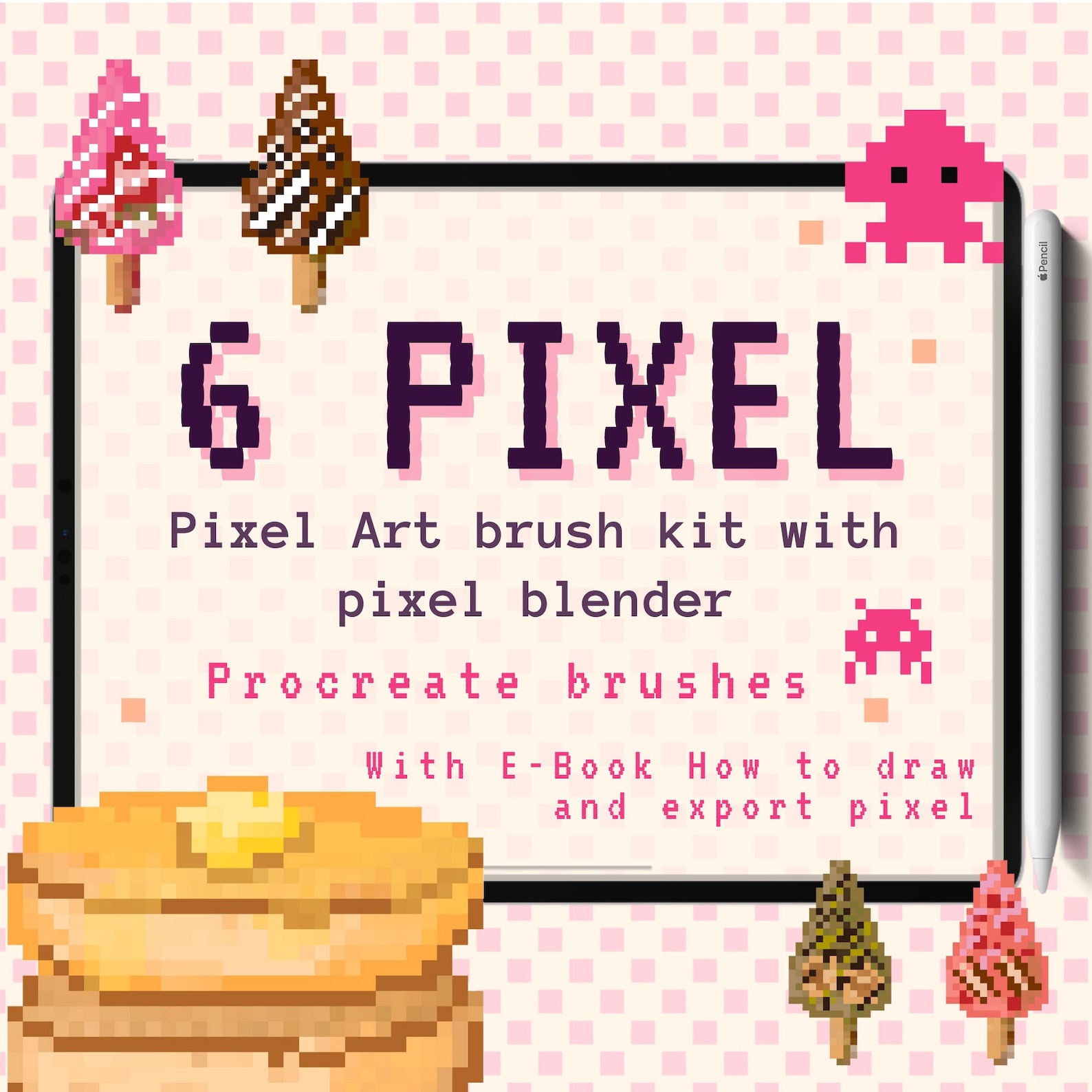 6 Pixel Procreate Brushes Pixel Art Design Pixel Art Brush | Etsy