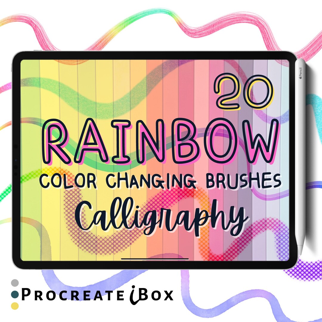 20 Rainbow Procreate Brushes | Rainbow Calligraphy Brush | Lettering ...
