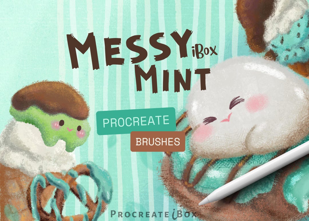 Procreate Messy Texture Brushes: Kawaii Art Messy Mint Ibox (digital ...
