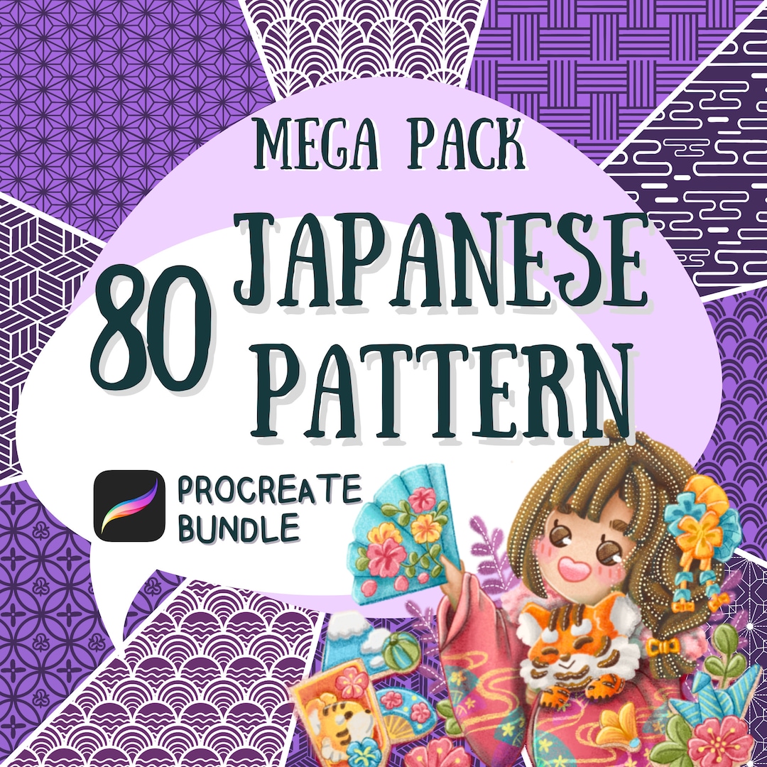 80 Japanese Pattern Procreate Brushes: Manga Pattern Brush Bundle 4 ...
