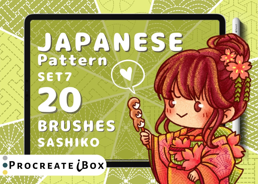 20 Sashiko Japanese Pattern Procreate Brushes: Seamless Kawaii Brush ...
