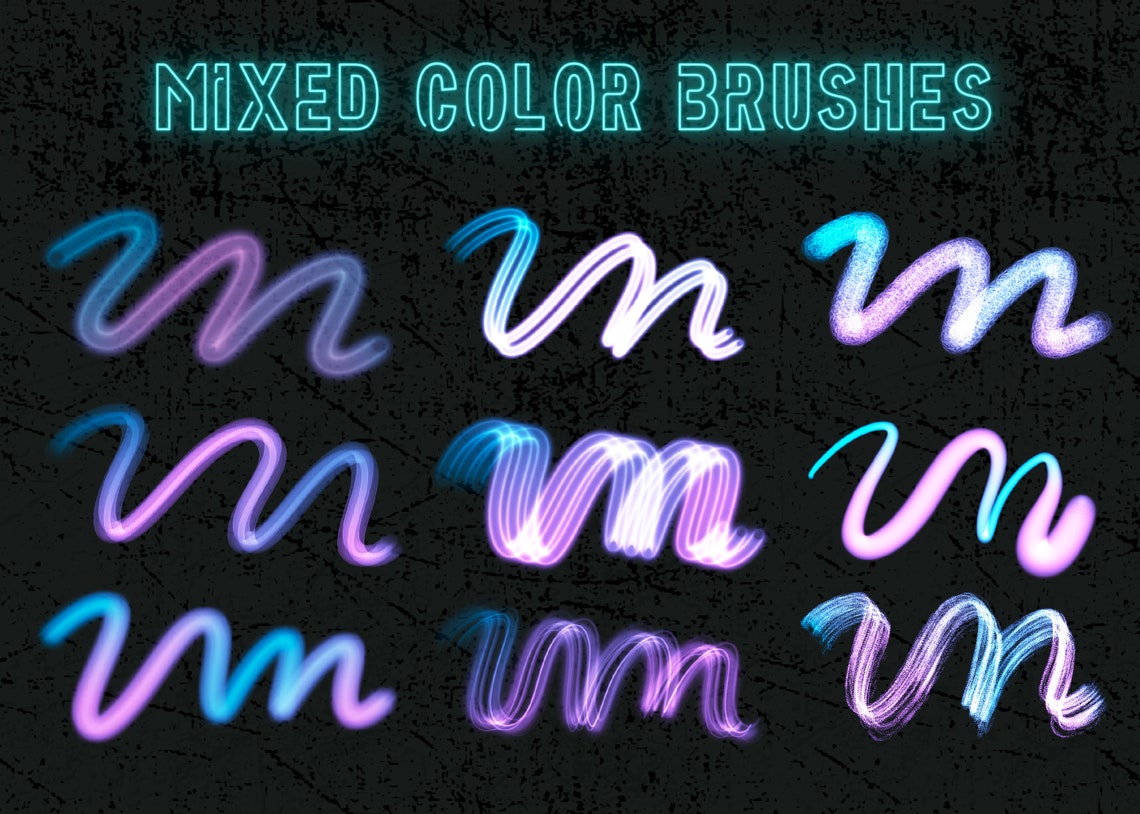 28 Procreate Neon Brushes Two Tone Brush Color Changing Neon - Etsy