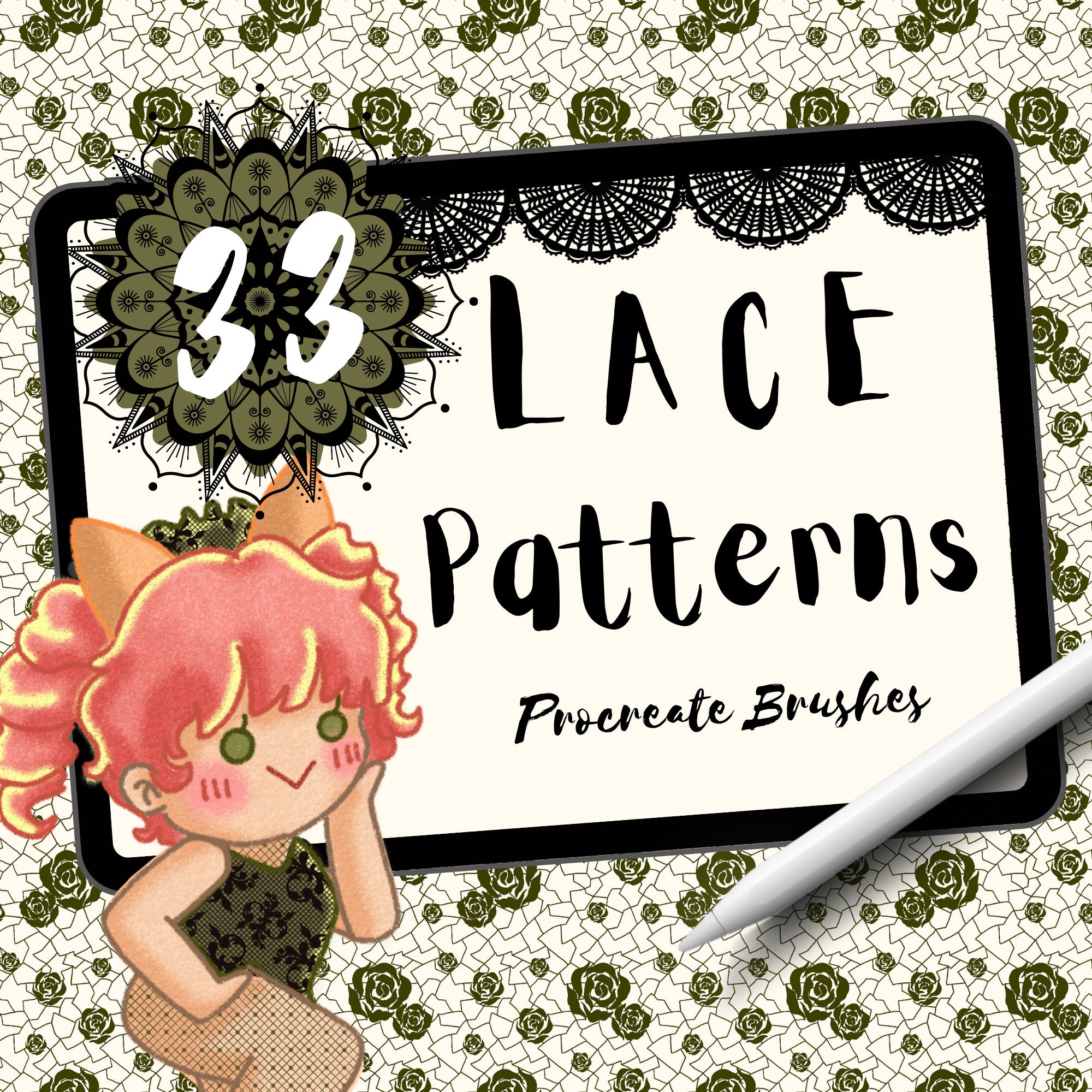 33 Procreate Lace Brushes Textile Fabric Brush Procreate | Etsy