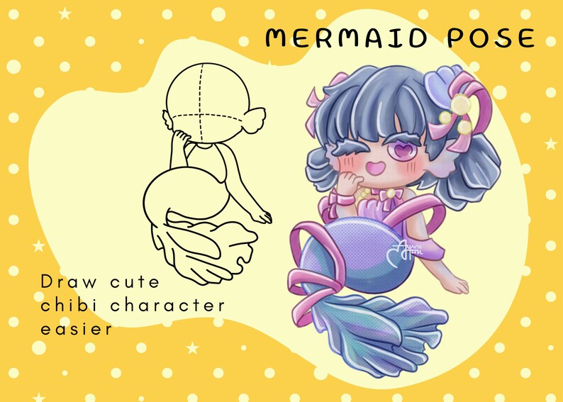 30 Procreate Stamps Chibi Anime Body SD Version Mermaid | Etsy