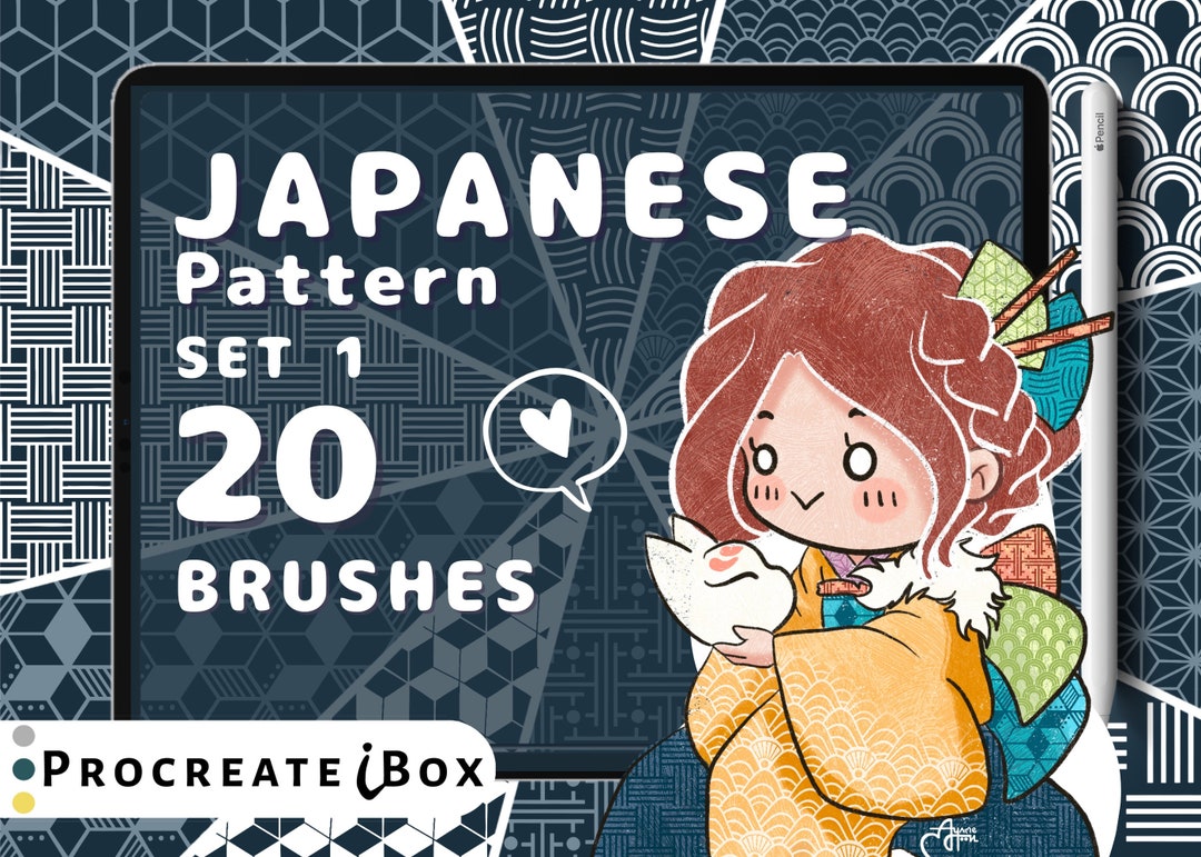 20 Japanese Procreate Pattern Brush Set 1 | Seamless Brush | Japanese ...