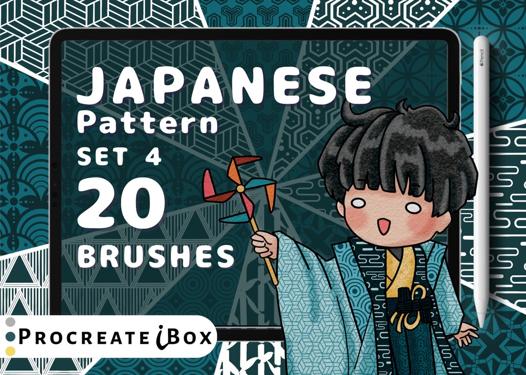 20 Japanese Procreate Pattern Brush Set 4 | Japanese Pattern | Geometric Brush | Seamless Brush ...