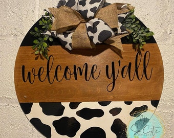 Cow Print Western Welcome Door Sign - Etsy