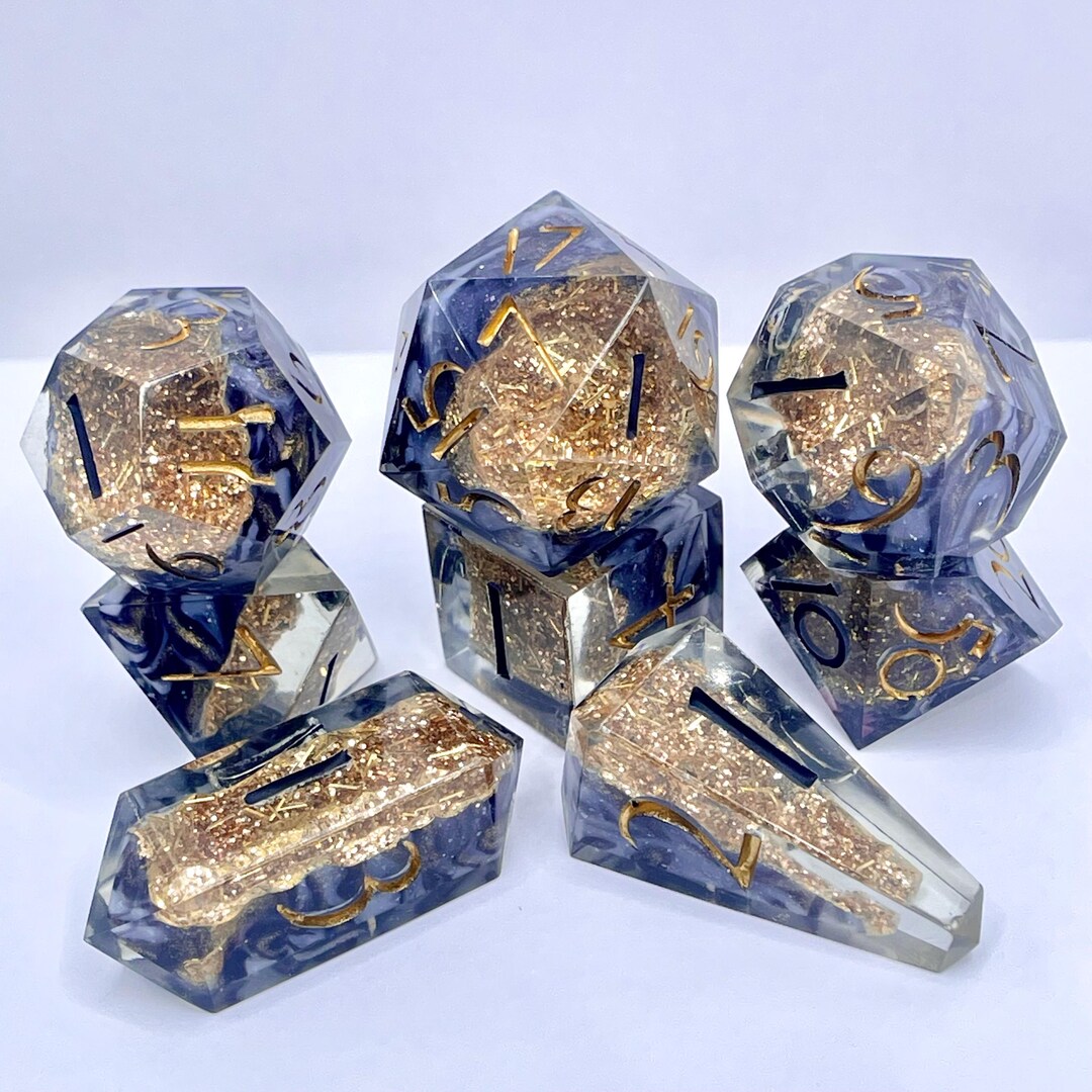 Granite and Gold, 8 Piece Polyhedral Dice Set (with Option to 2-d6 Add ...