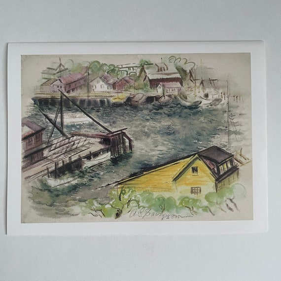 KAS Watercolor Art “The Paint Factory” Gloucester Ma 5.5 x 4.25 Note ...