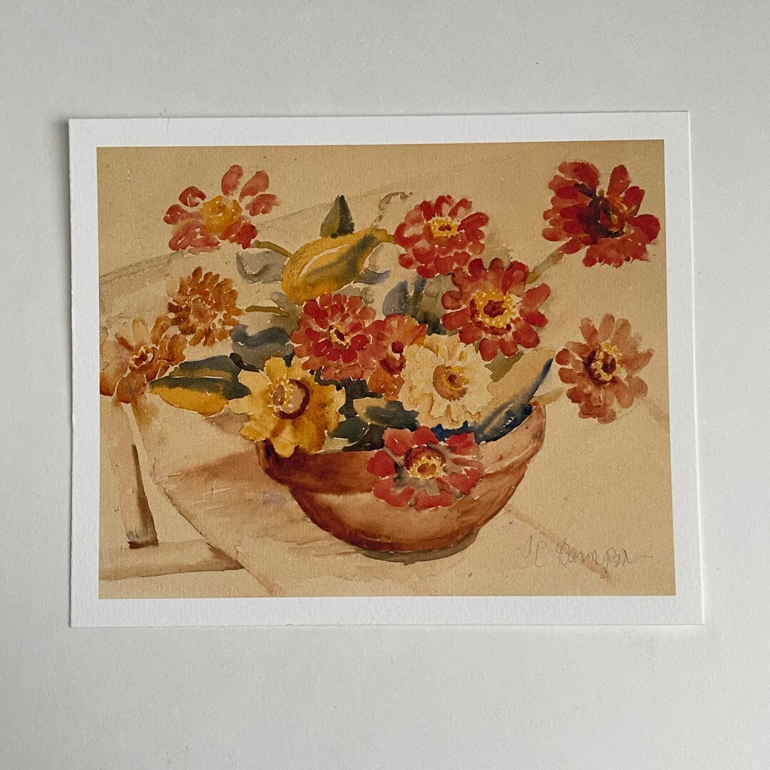Rustic Zinnias | Atlanta Sampson 5.5 X 4.5 Watercolor Giclée Print - Etsy