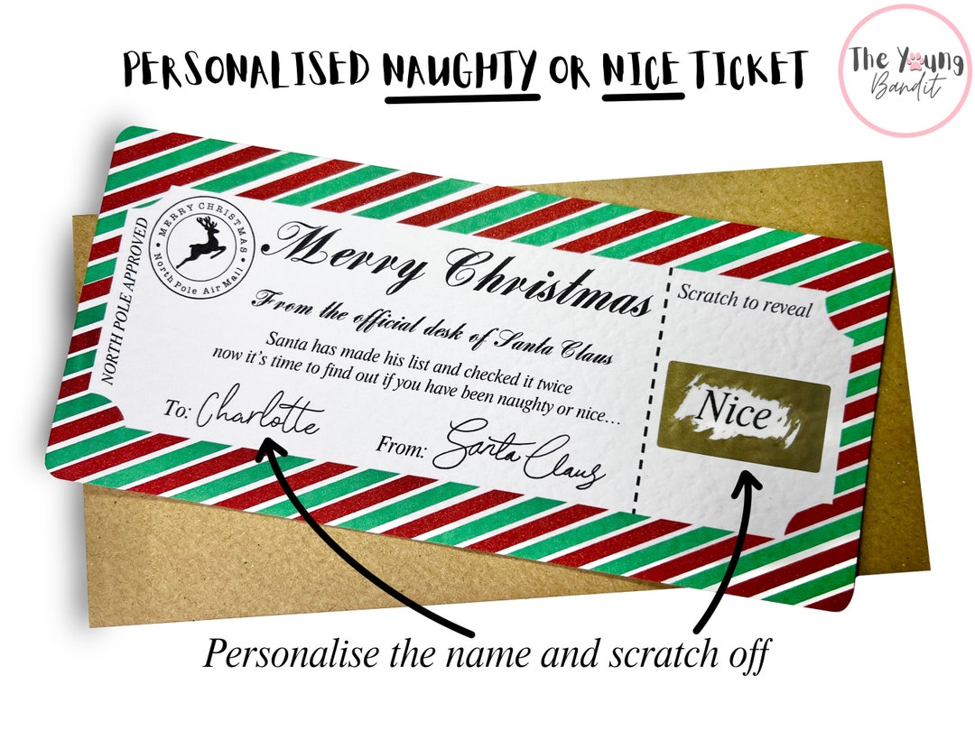 Personalised Naughty or Nice Ticket, Letter From Santa, Surprise Card ...