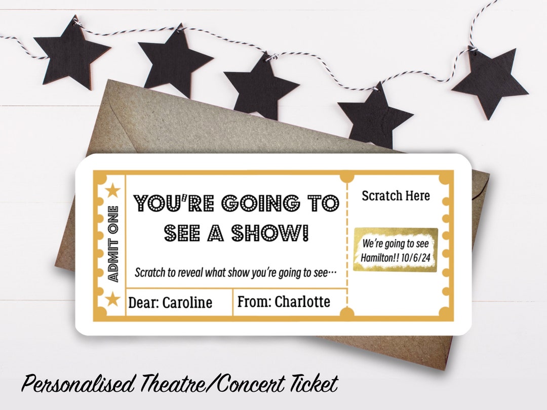 Personalised Theatre Ticket, Personalised Surprise Ticket, Show Scratch ...
