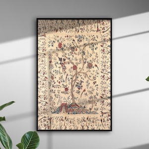 Antique Indian Textile Print, Vintage Kalamkari Tree of Life, Palampore ...