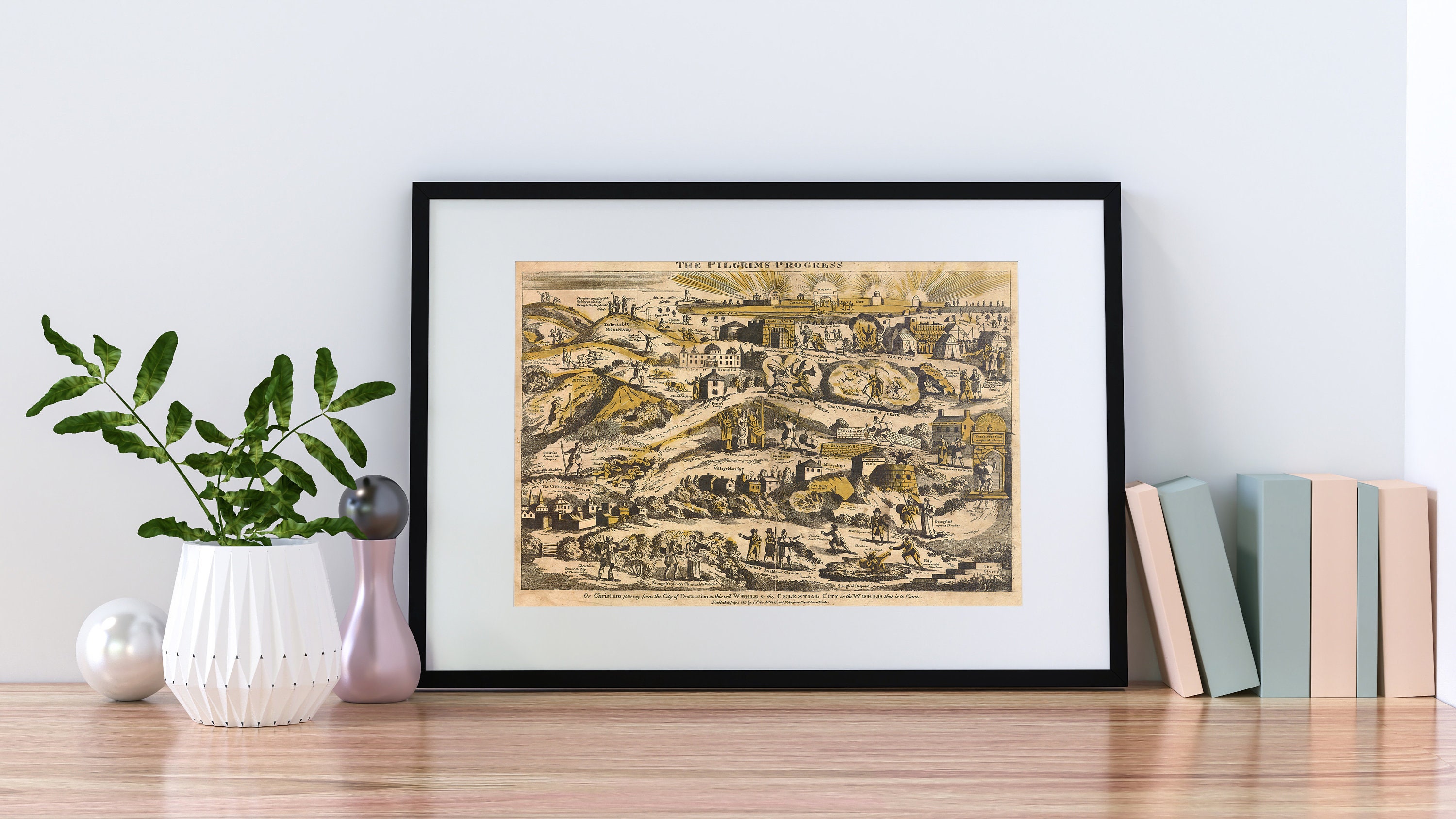 The Pilgrim's Progress Map 1813 Print, Illustration Map of the Pilgrim ...
