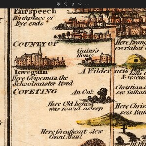 The Pilgrim's Progress Map 1821 Print, A Plan of the Road From the City ...