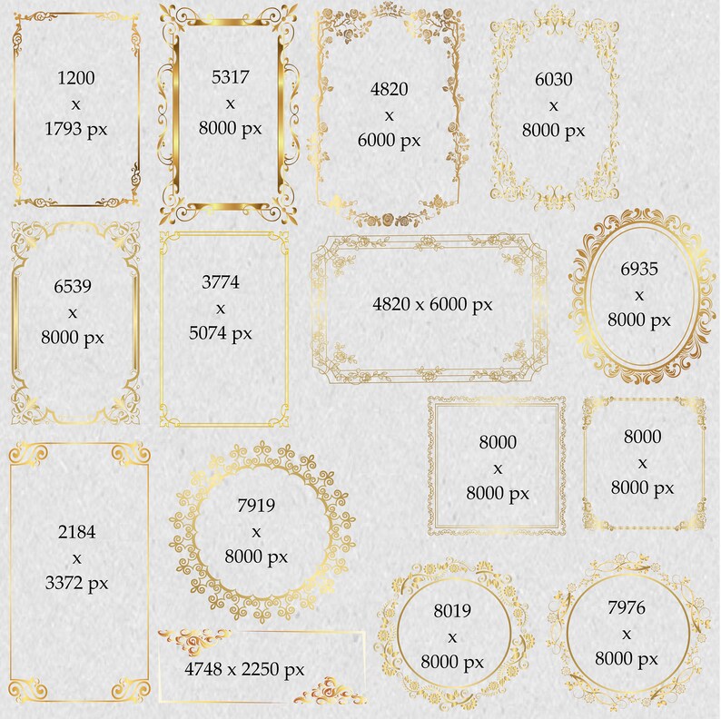 Gold Frame Clipart Bundle 15 Gold Borders Digital Frames - Etsy