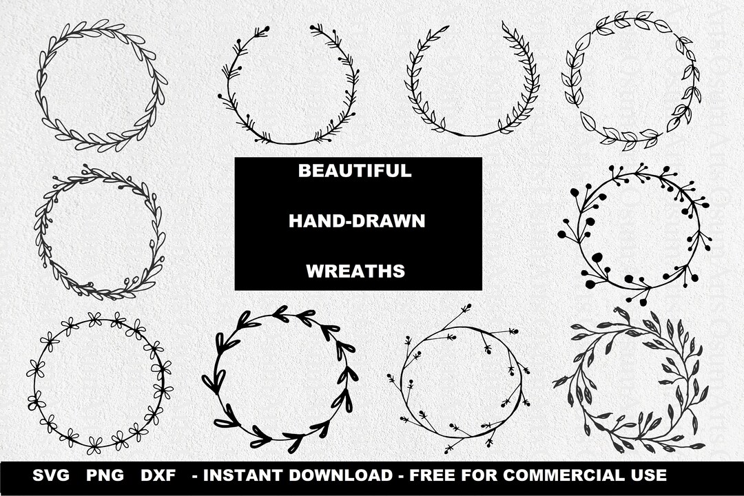 10 Hand-drawn Floral WREATH SVG, Wreath Bundle Svg Png, Floral Frame ...