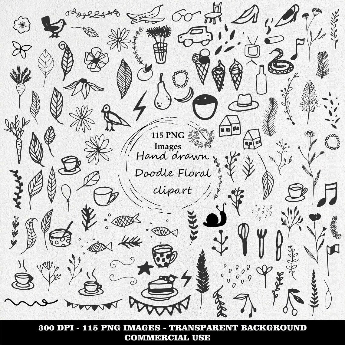 Doodle Clipart Commercial Use Hand Drawn Clipart Summer - Etsy