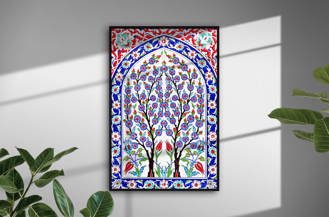 Vintage Turkish Ottoman Floral and Tree of Life Wall Art, Turkish Tile ...