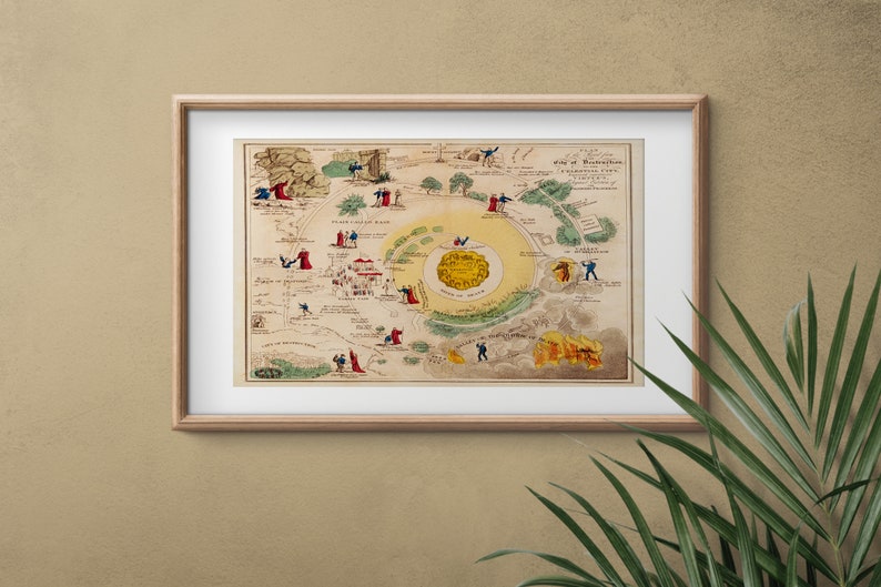 The Pilgrim's Progress Map 1850 Print, Vintage Home Decor, Antique ...