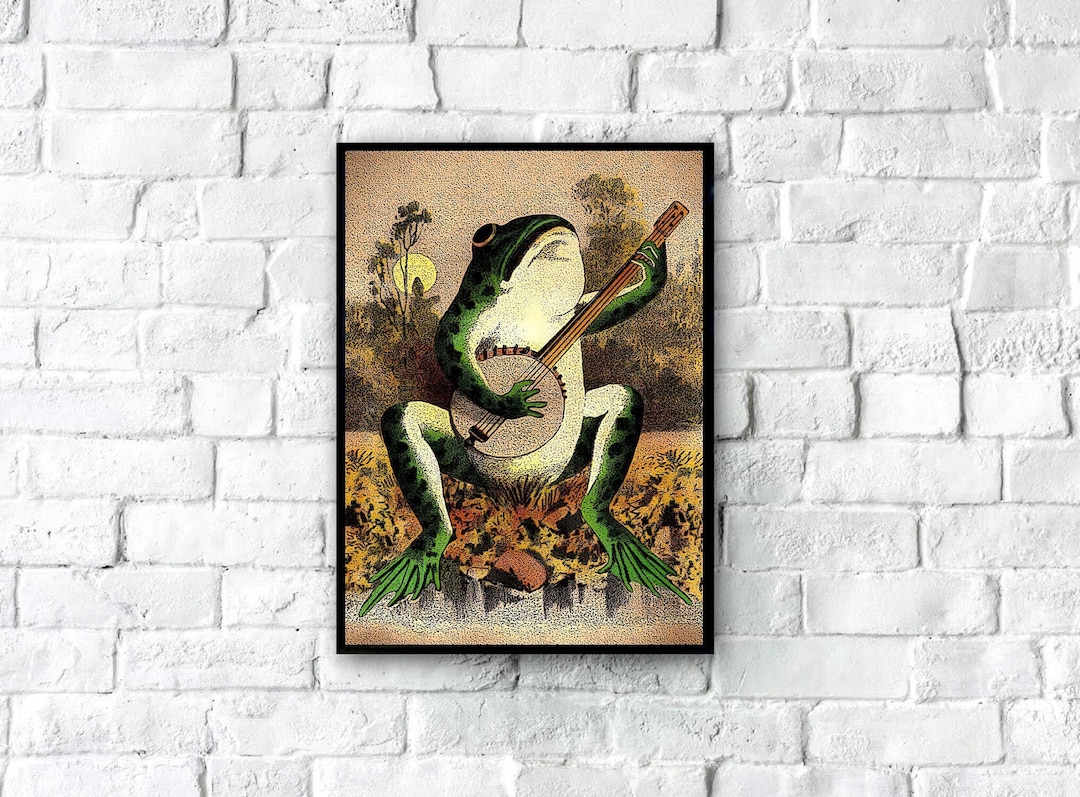 Vintage Frog Poster - A Frog Playing Banjo in the Moonlight, Vintage ...