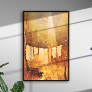 Laundry Room Art Clothesline | Watercolor Digital Wall Art | Vintage ...