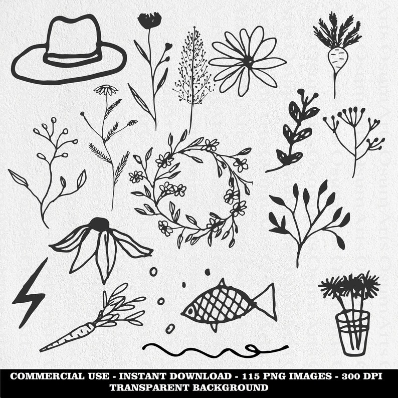 Doodle Clipart Commercial Use Hand Drawn Clipart Summer - Etsy