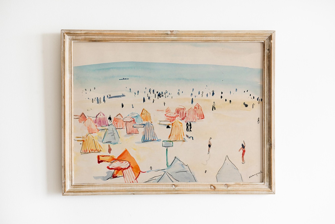 Vintage Beach Scene 1900s, Vintage Coastal, Seascape Painting, Beach ...