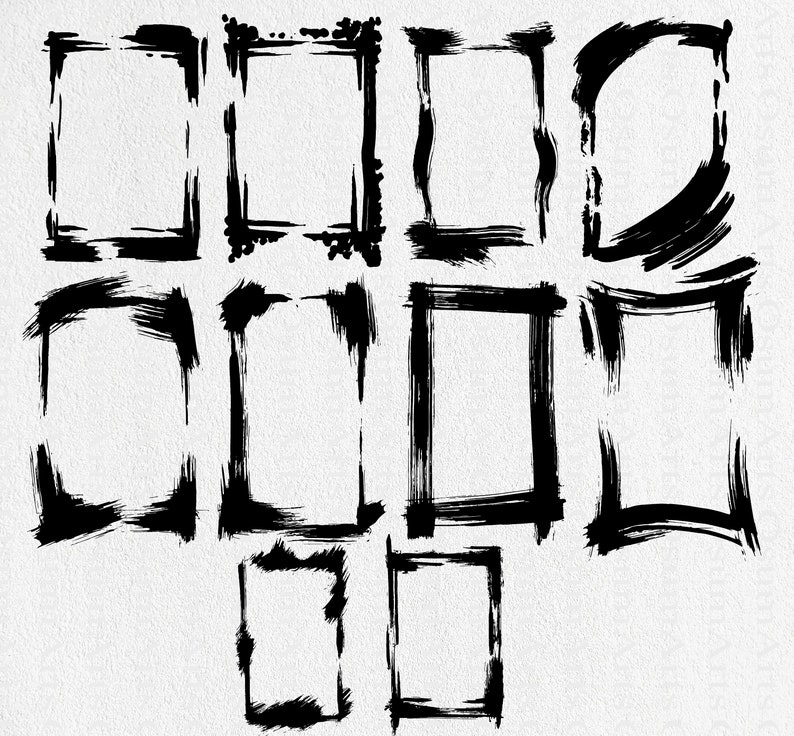 Grunge Frame Clipart PNG, SET of 30, Dry Brush Frame, Distressed Square ...