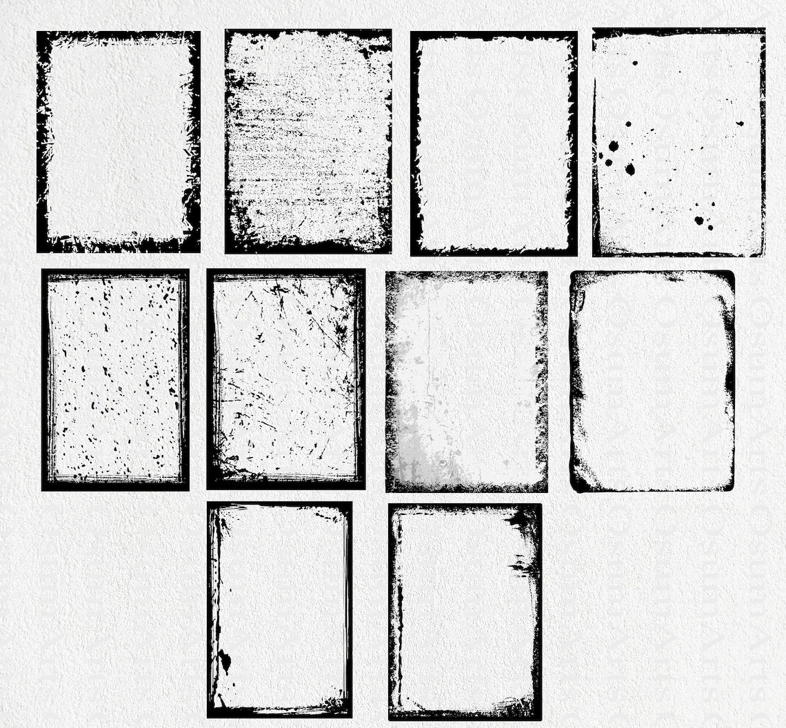 Grunge Frame Clipart PNG, SET of 30, Dry Brush Frame, Distressed Square ...