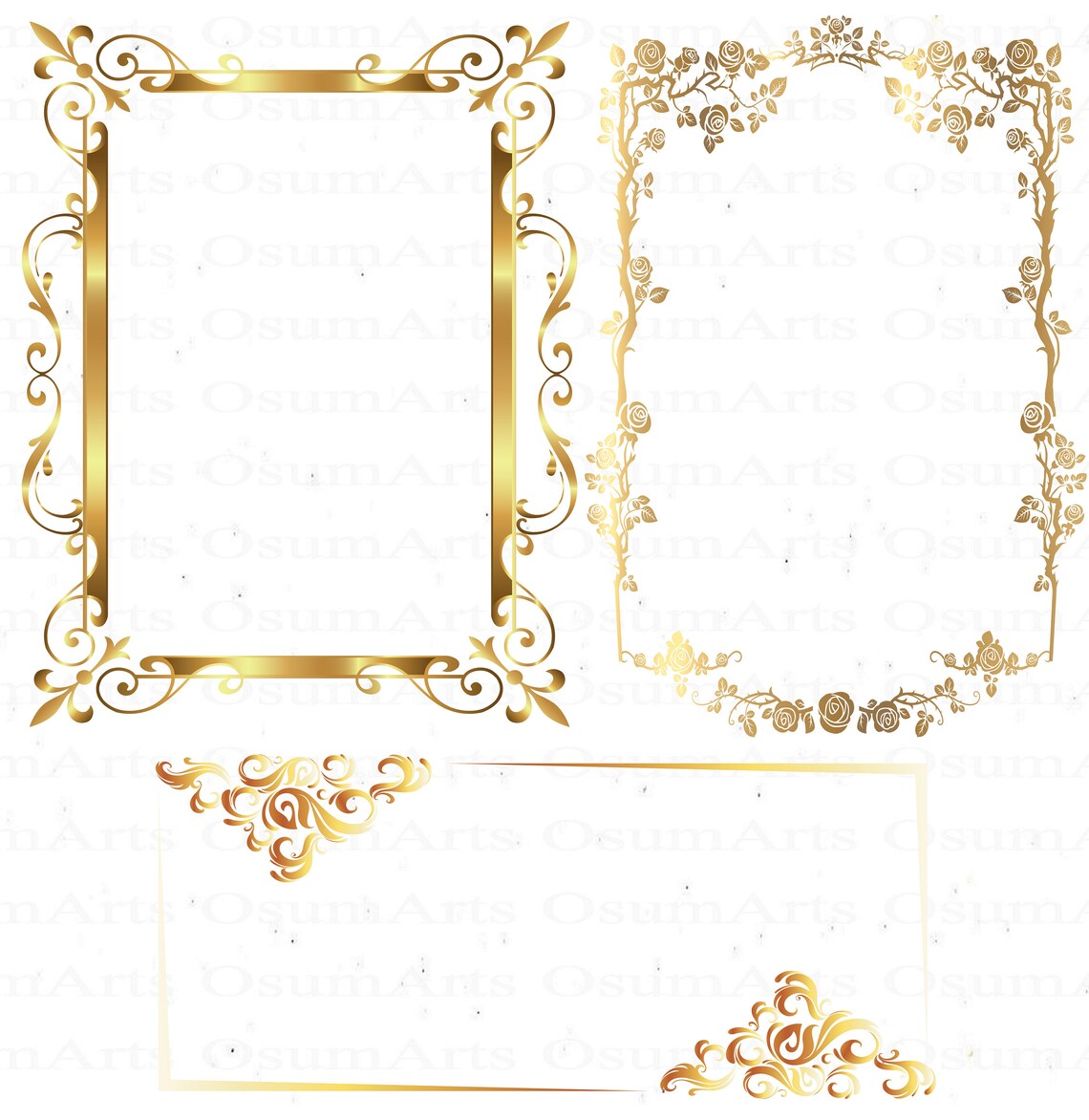 Gold Frame Clipart Bundle 15 Gold Borders Digital Frames - Etsy