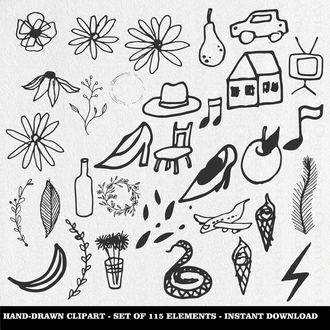 Doodle Clipart Commercial Use Hand Drawn Clipart Summer - Etsy