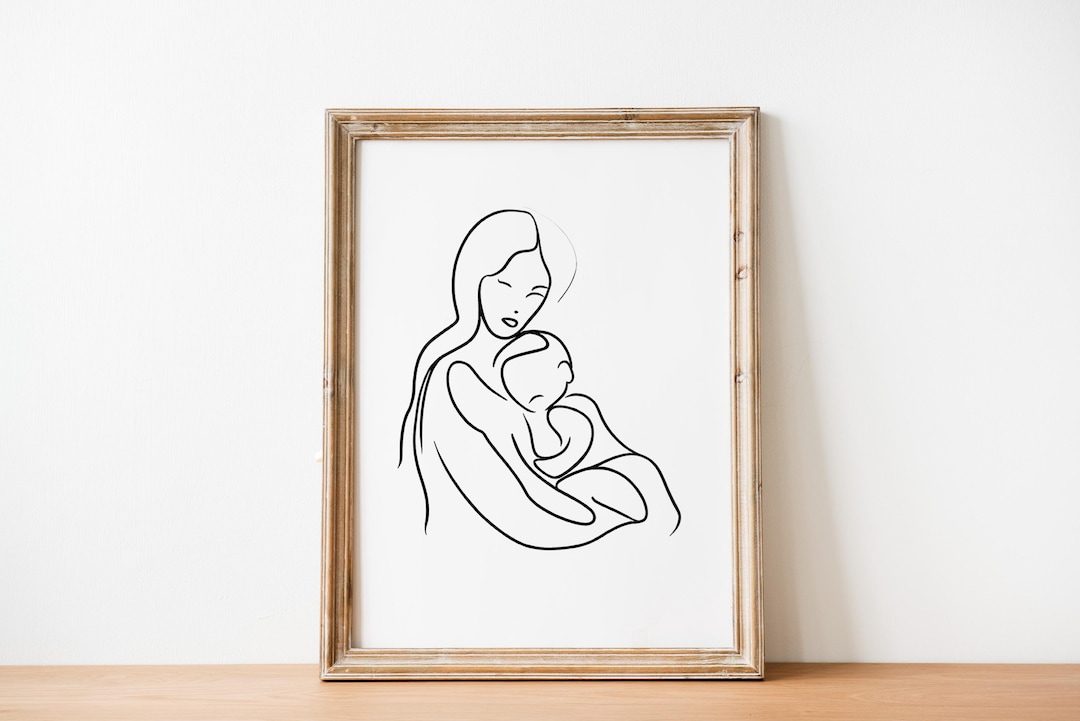 Mom and Baby Line Art Print, Mother and Baby Art Print, Newborn Line ...