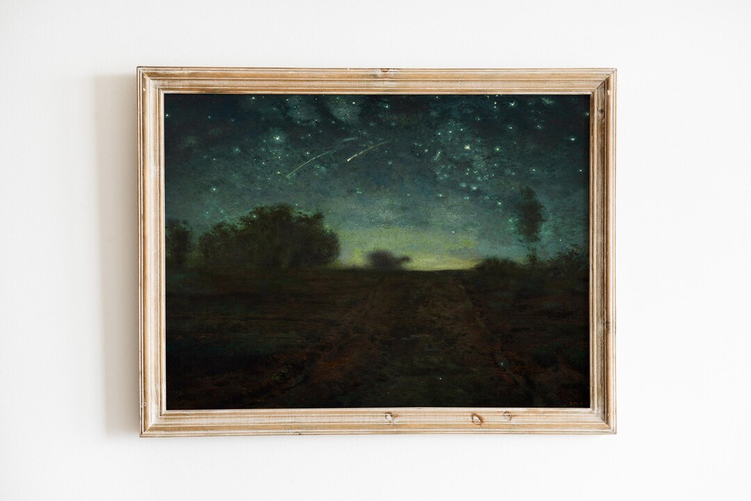 Starry Night Painting, Moody Rustic Print, Antique Stars Painting ...