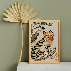 Vintage Korean Minhwa Tiger and Magpie, Korean Folk Painting, Classic ...