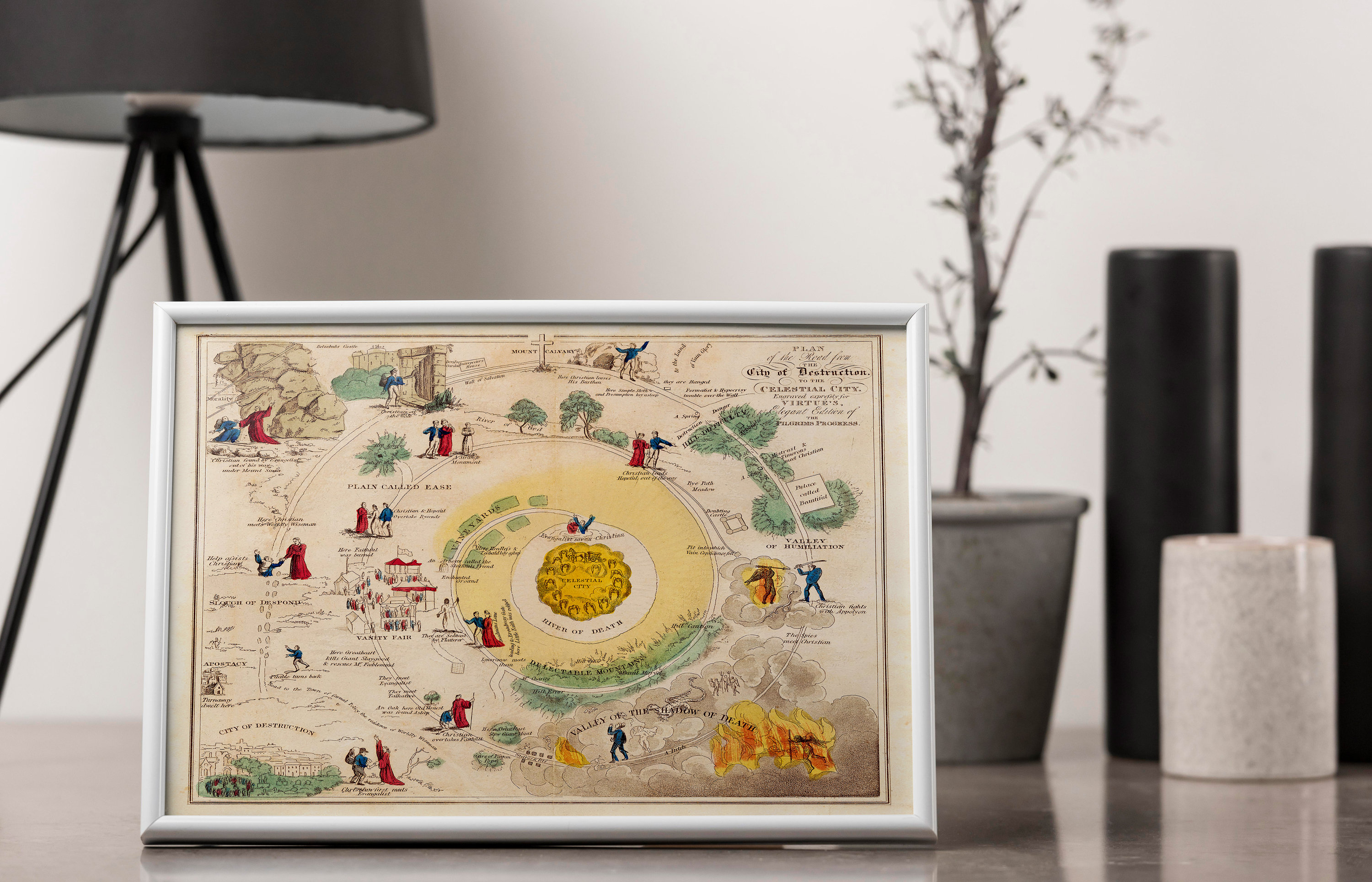 The Pilgrim's Progress Map 1850 Print, Vintage Home Decor, Antique ...
