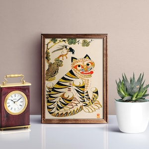 Vintage Korean Minhwa Tiger and Magpie, Korean Folk Painting, Classic ...
