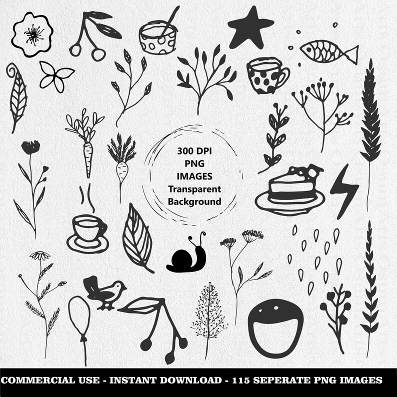 Doodle Clipart Commercial Use Hand Drawn Clipart Summer - Etsy