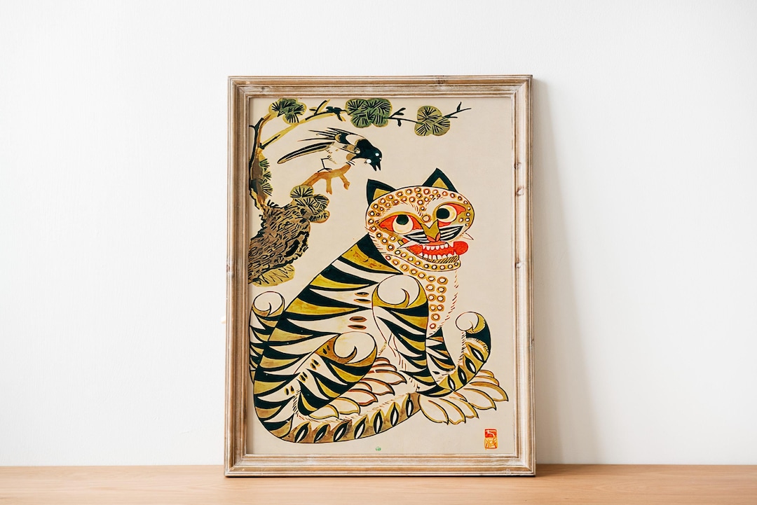 Vintage Korean Minhwa Tiger and Magpie, Korean Folk Painting, Classic ...